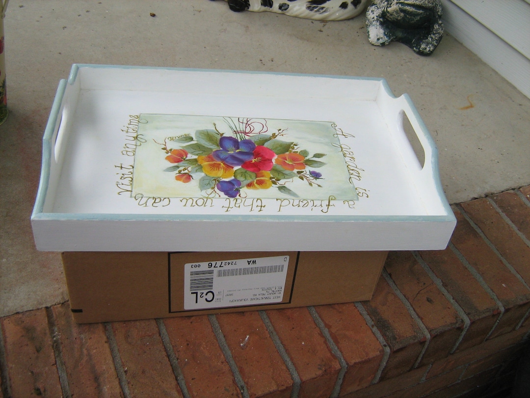 Hand Painted Wood Tray With Flowers Signed by the Artist - Etsy