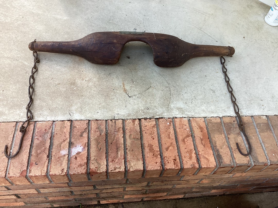 Antique Primitive 1800s Hand Carved Wooden Neck / Shoulder Yoke Double ...
