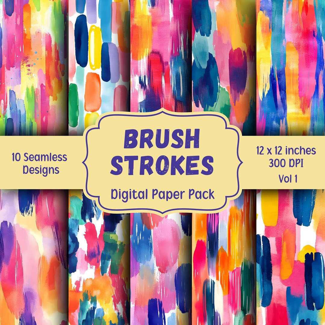 Brush Strokes Digital Paper Pack, 10 Seamless Patterns, Junk Journal ...