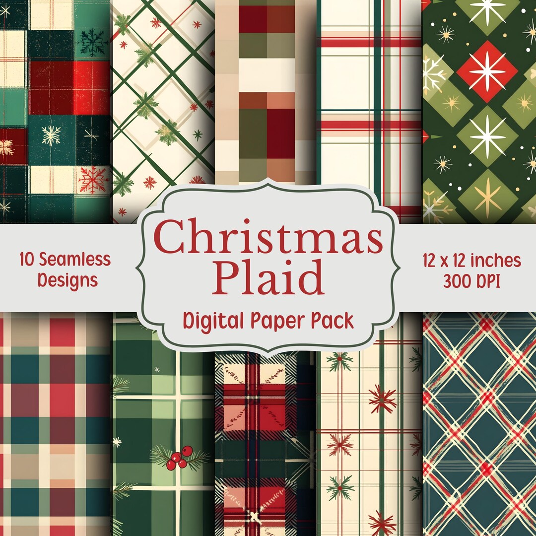 Christmas Plaid Digital Paper Bundle, 10 Seamless Designs, Scrapbook ...