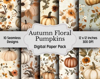 Fall Floral Digital Paper Bundle, 10 Seamless Patterns, Junk Journal ...