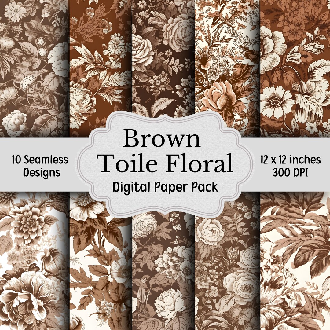 Brown Toile Floral Digital Paper Pack, Toile De Jouy, 10 Seamless ...
