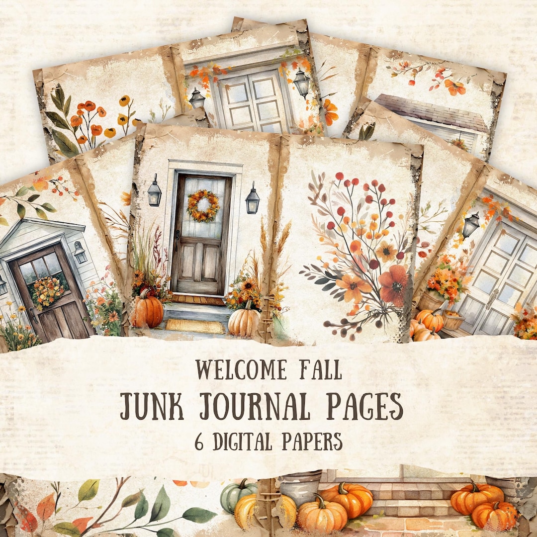 Fall Junk Journal Printable Pages, Autumn Doors Junk Journal Pages, 6 ...