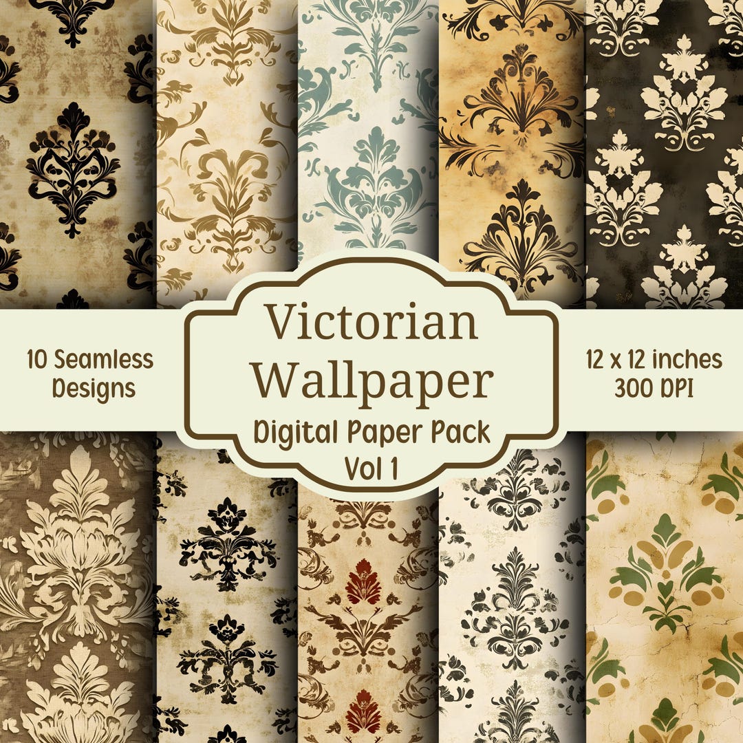 Victorian Wallpaper Digital Paper Bundle, 10 Seamless Designs, Junk ...