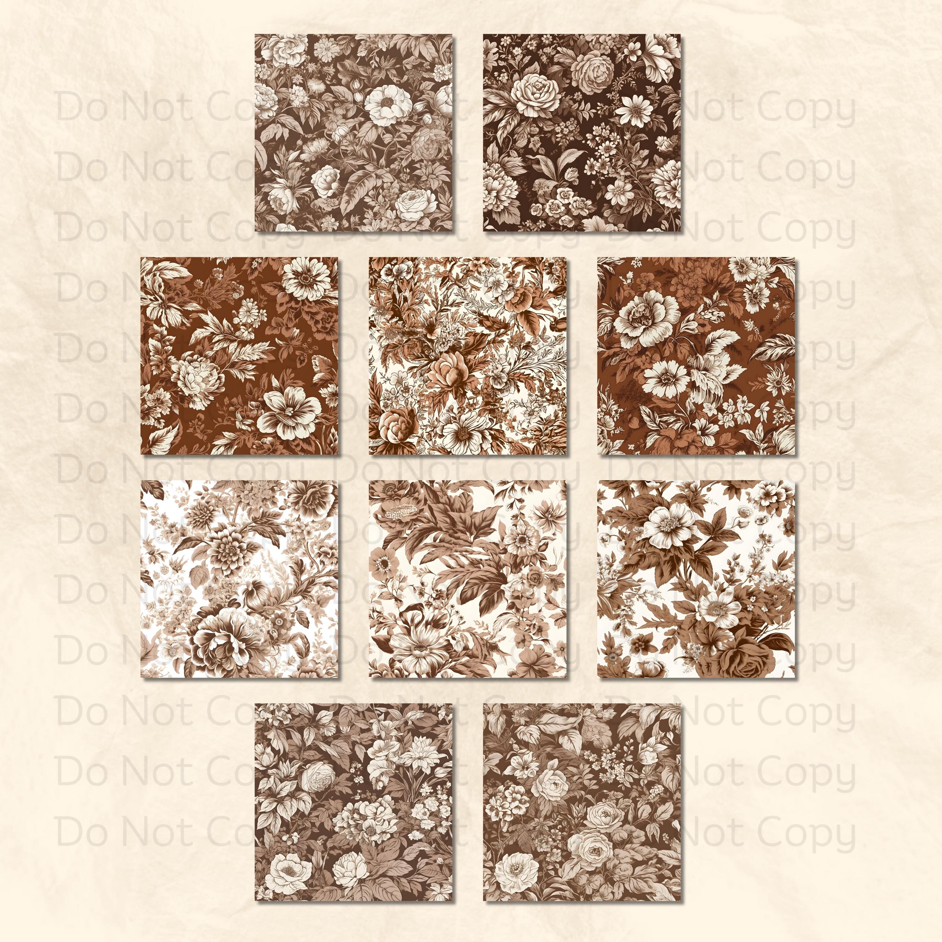 Brown Toile Floral Digital Paper Pack, Toile De Jouy, 10 Seamless ...