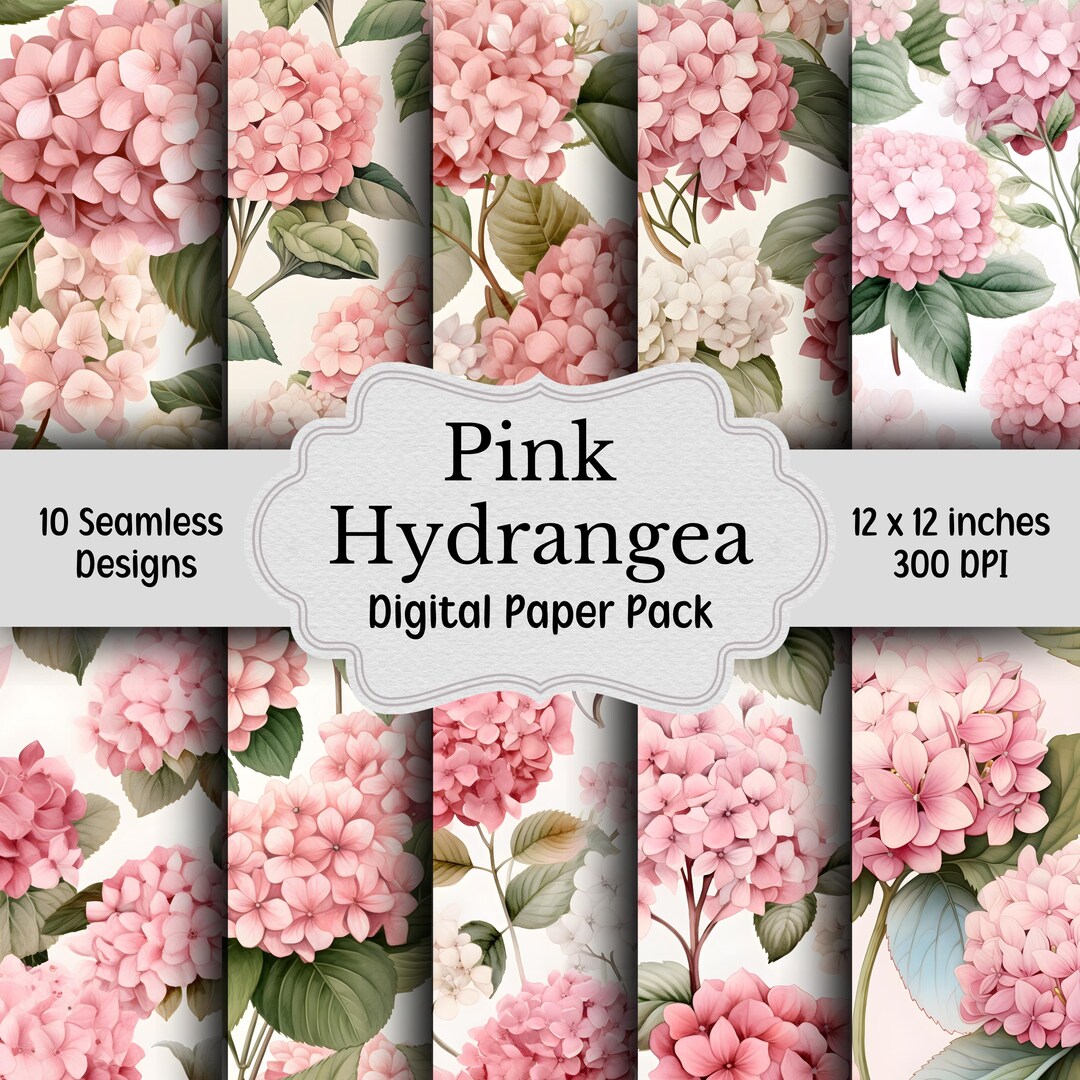 Pink Hydrangea Floral Digital Paper Pack, 10 Seamless Patterns, Pink ...