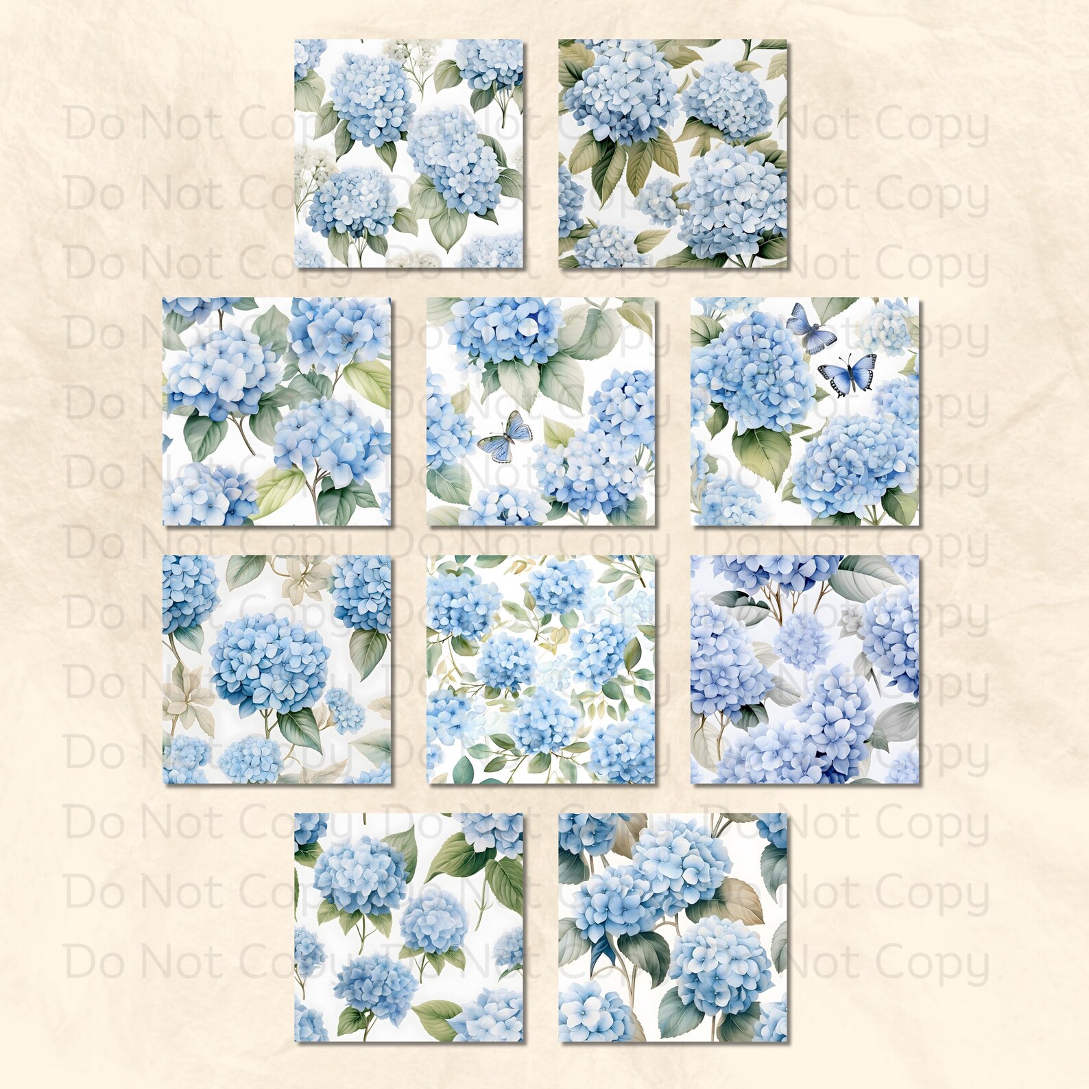 Blue Hydrangea Floral Digital Paper Pack, 10 Seamless Patterns, Blue ...