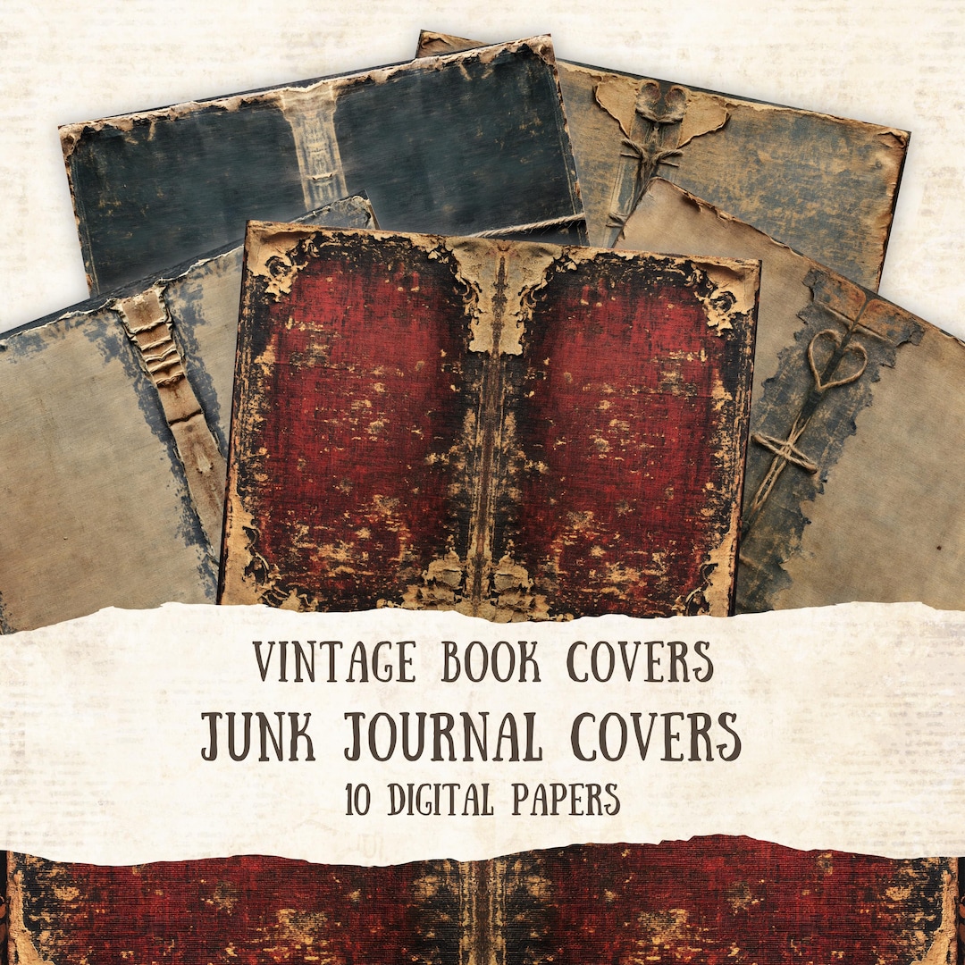 Vintage Junk Journal Covers, Printable Book Covers, 10 Digital Papers ...