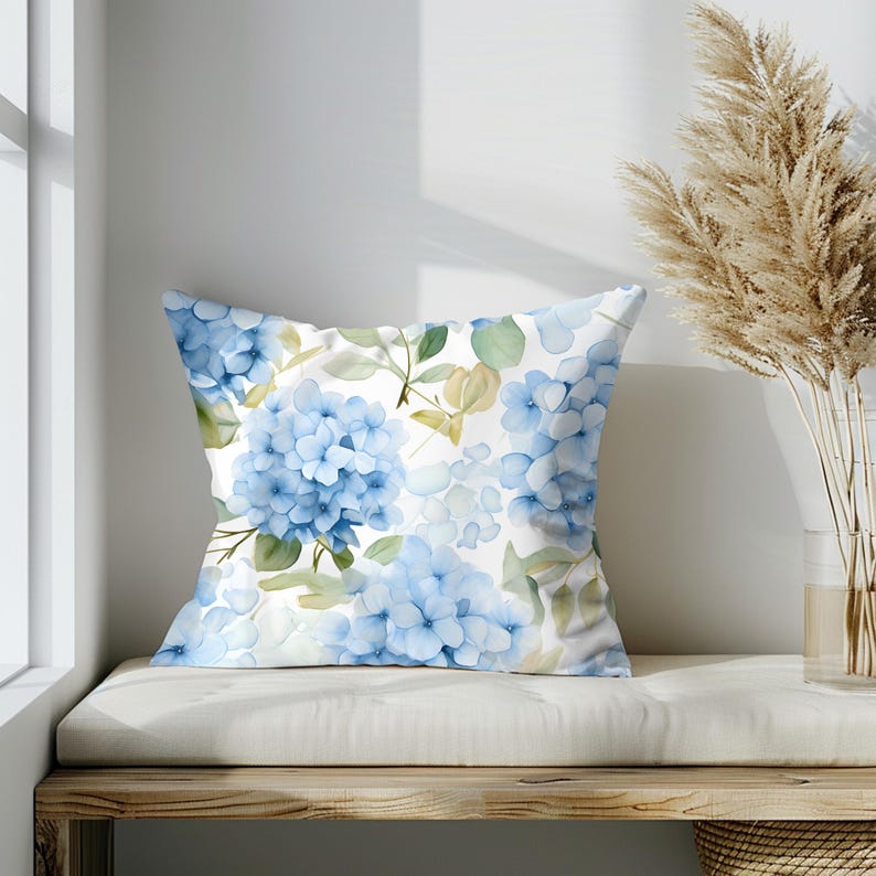 Blue Hydrangea Floral Digital Paper Pack, 10 Seamless Patterns, Blue ...