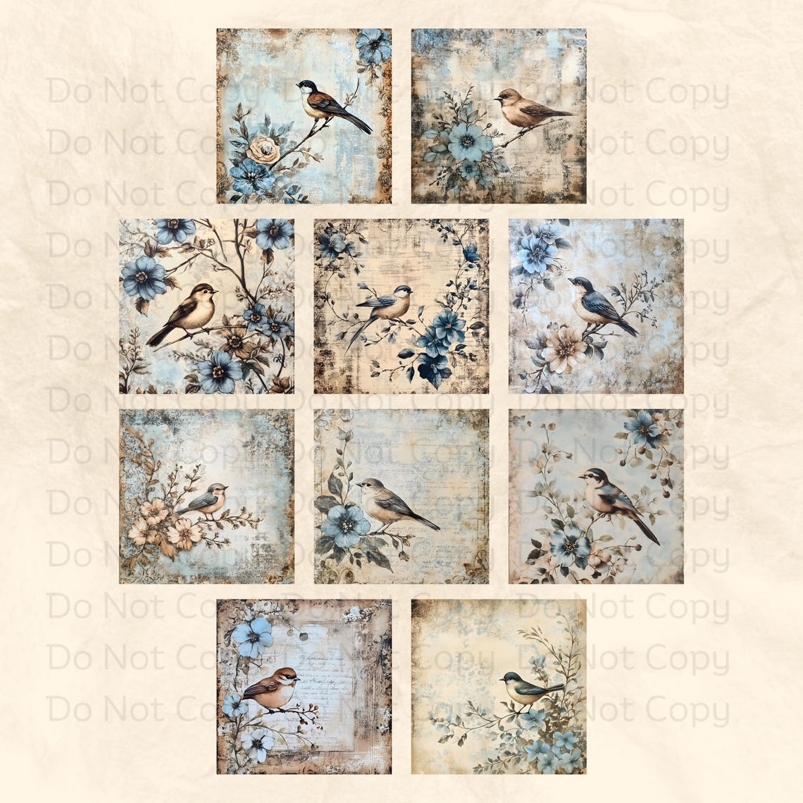 Vintage Birds Digital Paper Pack, Antique Birds Digital Paper ...