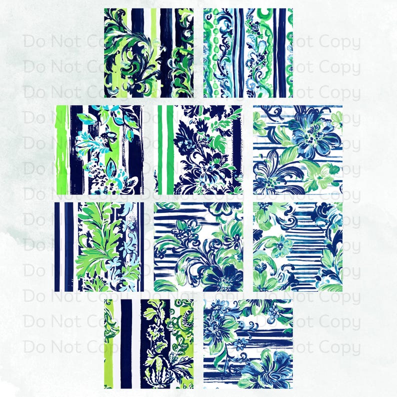 Preppy Green and Navy Digital Paper Bundle, 10 Seamless Designs, Junk ...