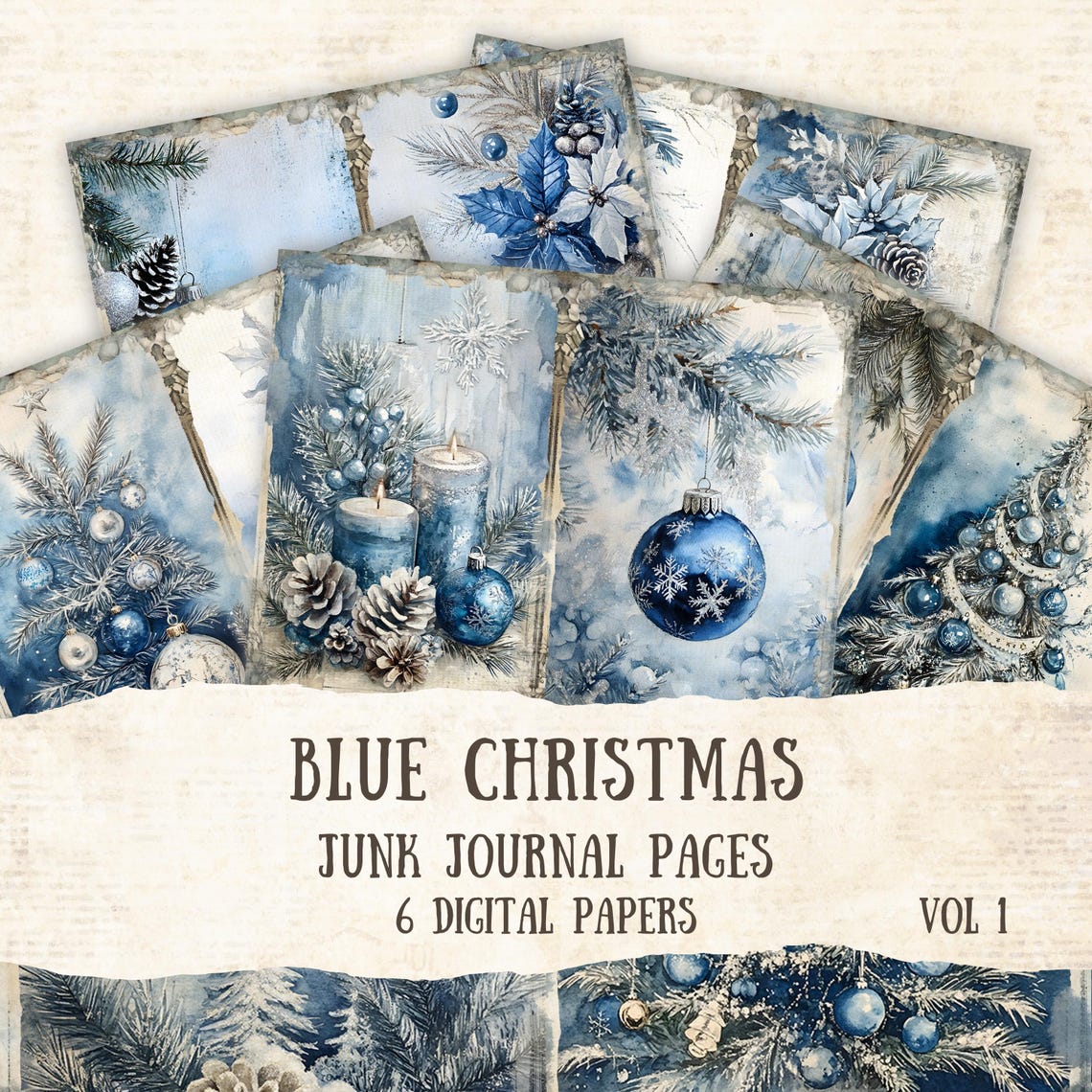 Blue Christmas Junk Journal Printable Pages, Christmas Junk Journal ...