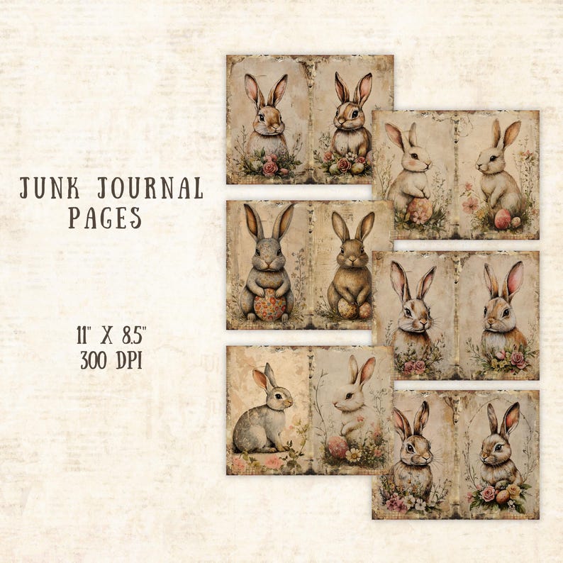 Vintage Easter Bunnies Junk Journal Printable Pages, Vintage Junk ...