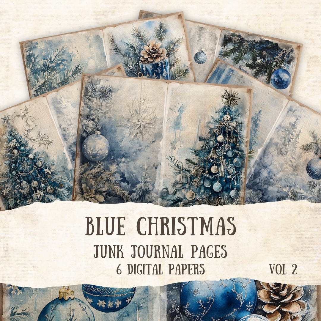 Blue Christmas Junk Journal Printable Pages, Christmas Junk Journal ...