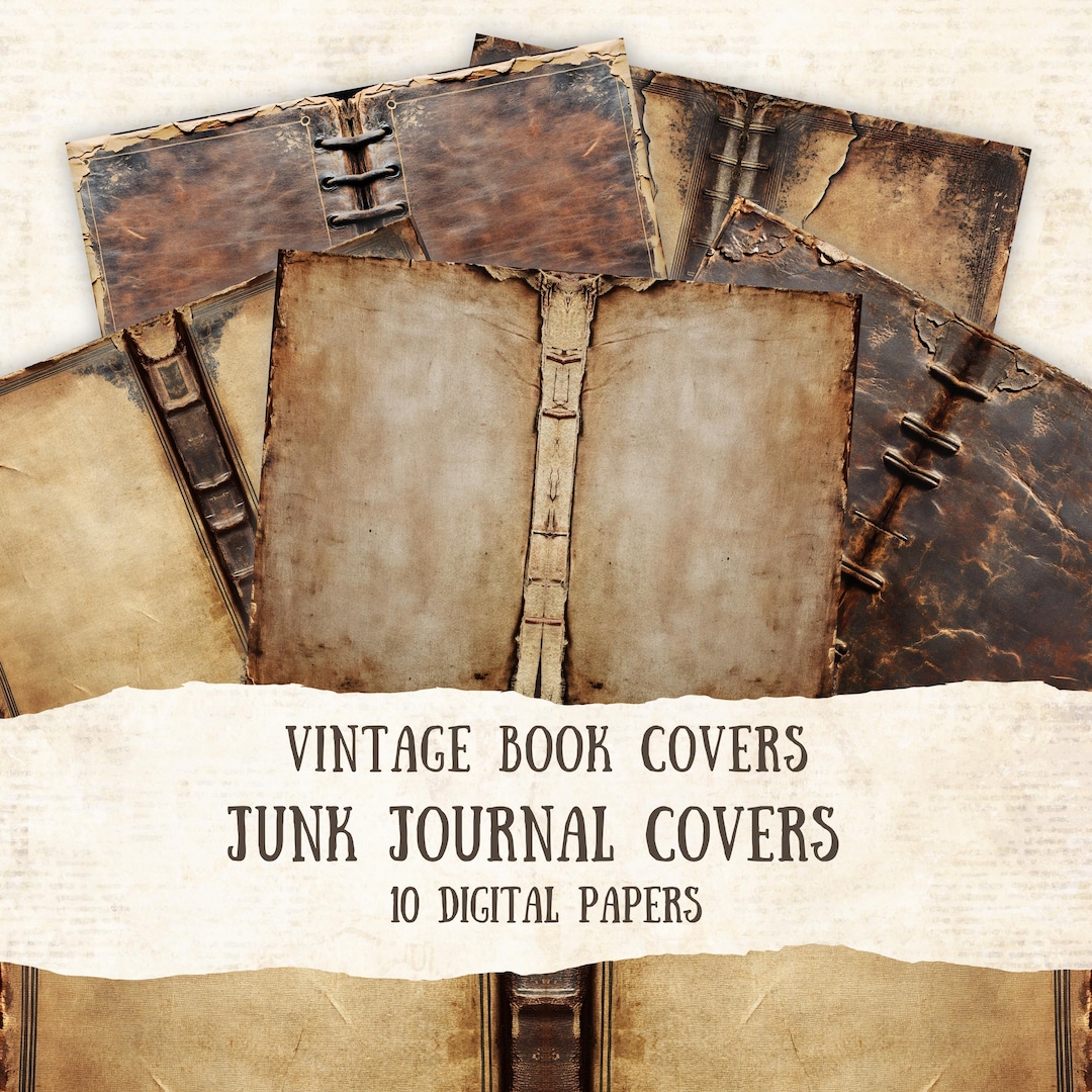 Vintage Junk Journal Covers, Printable Book Covers, 10 Digital Papers ...