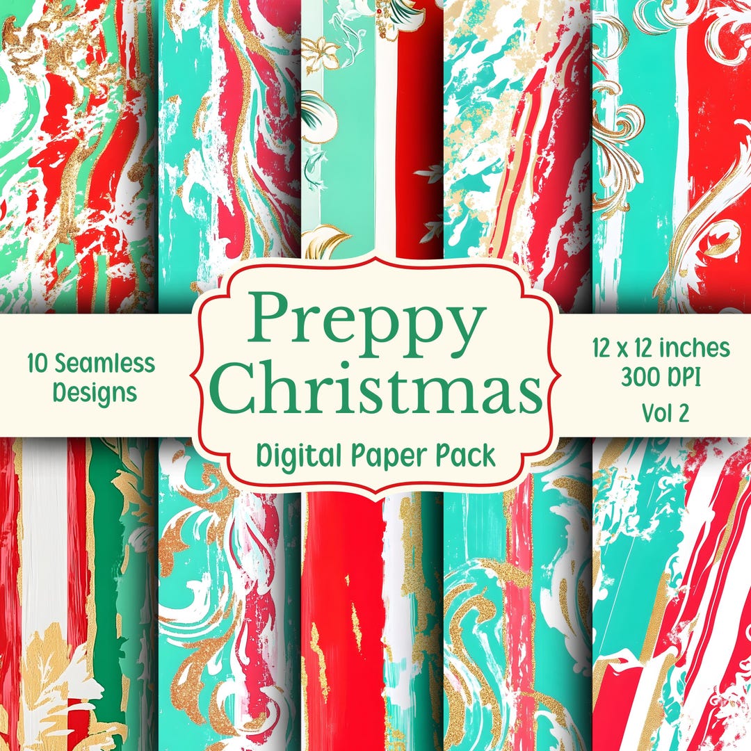 Preppy Christmas Digital Paper Bundle, 10 Seamless Designs, Junk ...