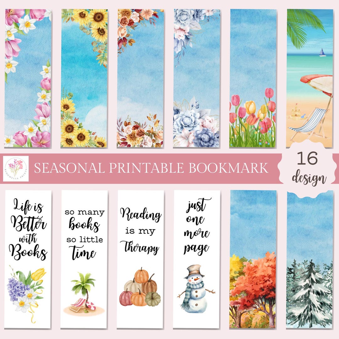 Printable Seasonal Bookmark Set | Four Seasons Bookmarks | Spring ...