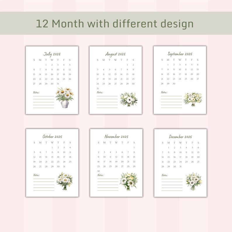 2025 Printable Calendar | Daisy Theme Monthly Printable Calendar ...