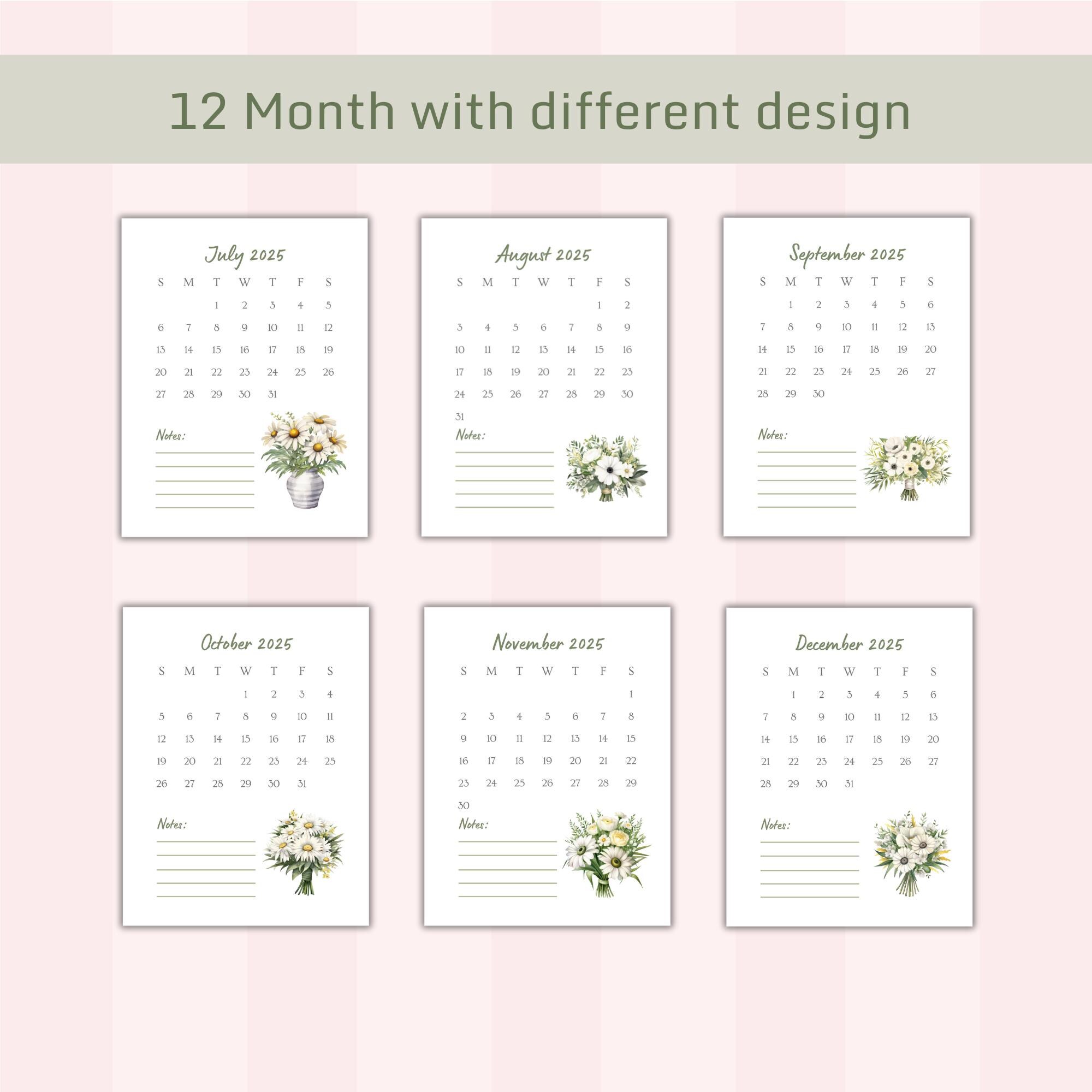 2025 Printable Calendar | Daisy Theme Monthly Printable Calendar ...