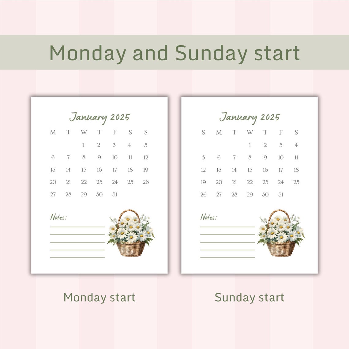 2025 Printable Calendar | Daisy Theme Monthly Printable Calendar ...