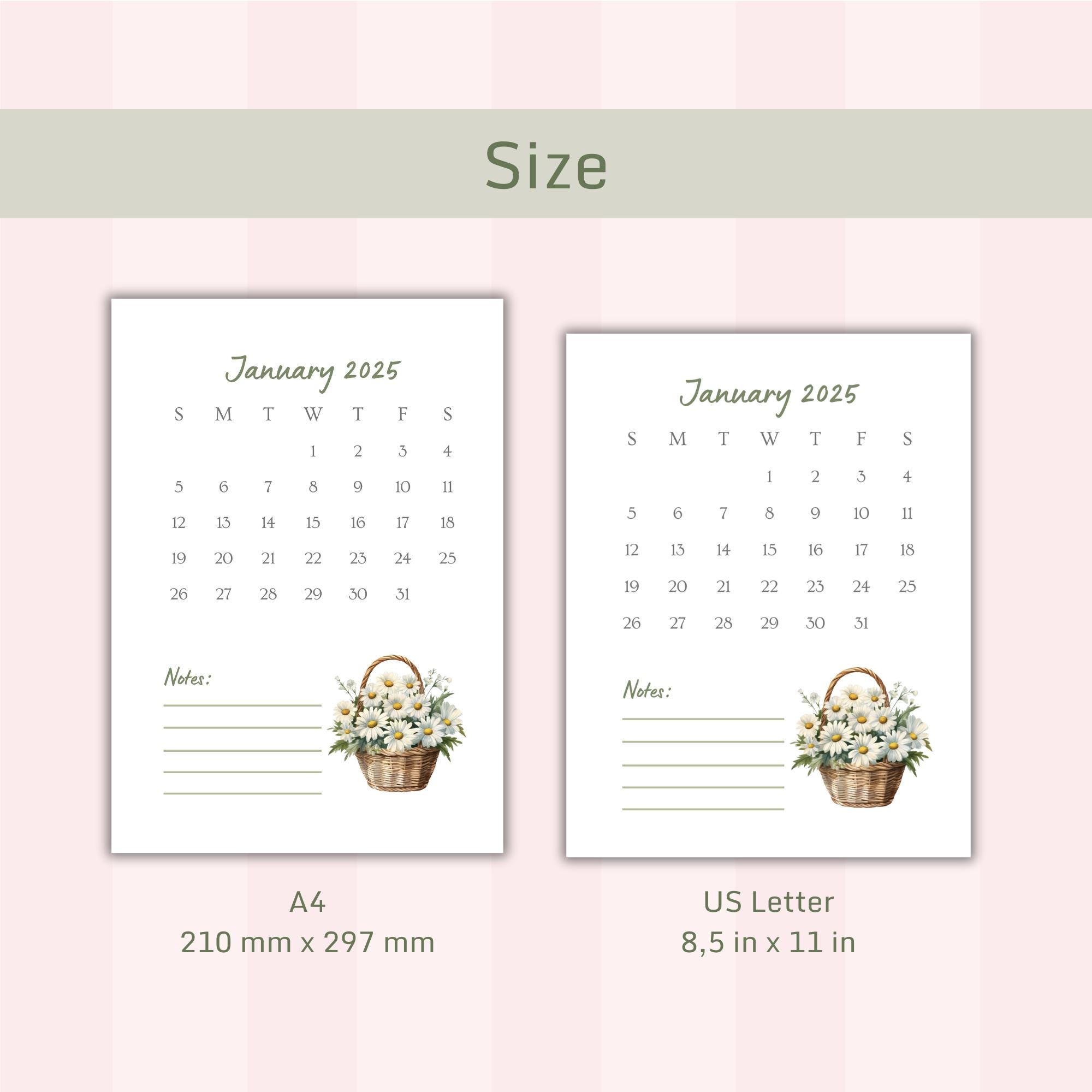 2025 Printable Calendar | Daisy Theme Monthly Printable Calendar ...
