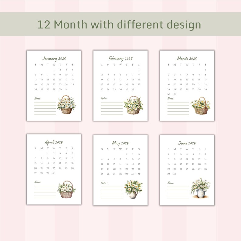 2025 Printable Calendar | Daisy Theme Monthly Printable Calendar ...