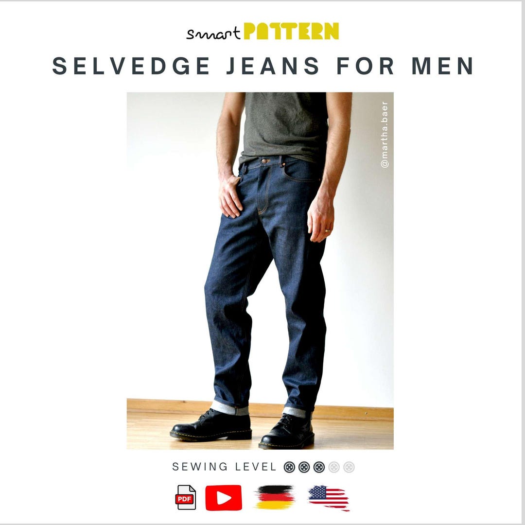Selvedge Jeans Sewing Pattern for Men, Us-size 28R-50R, Tapered Fit - Etsy