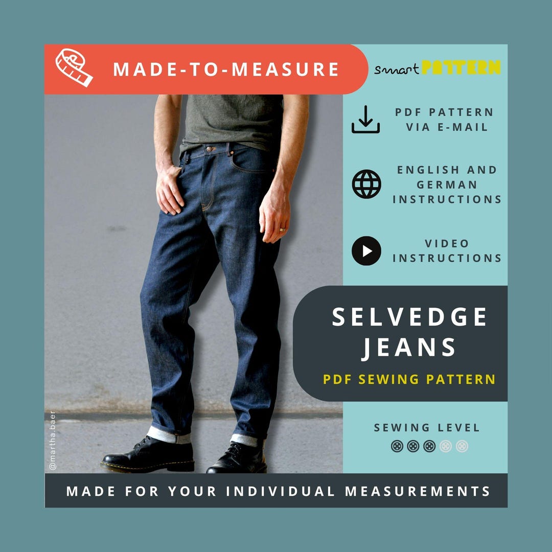 Made-to-measure Selvedge Jeans Sewing Pattern for Men, Tapered Fit - Etsy