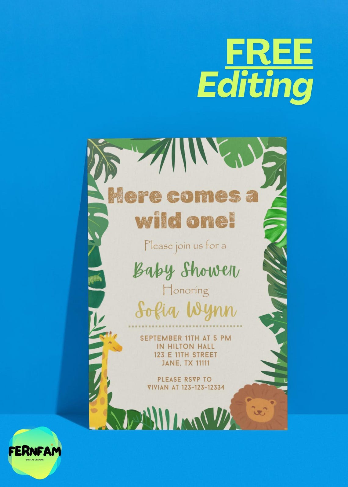 Here Comes A Wild One Digital Download Template Safari Jungle Editable ...