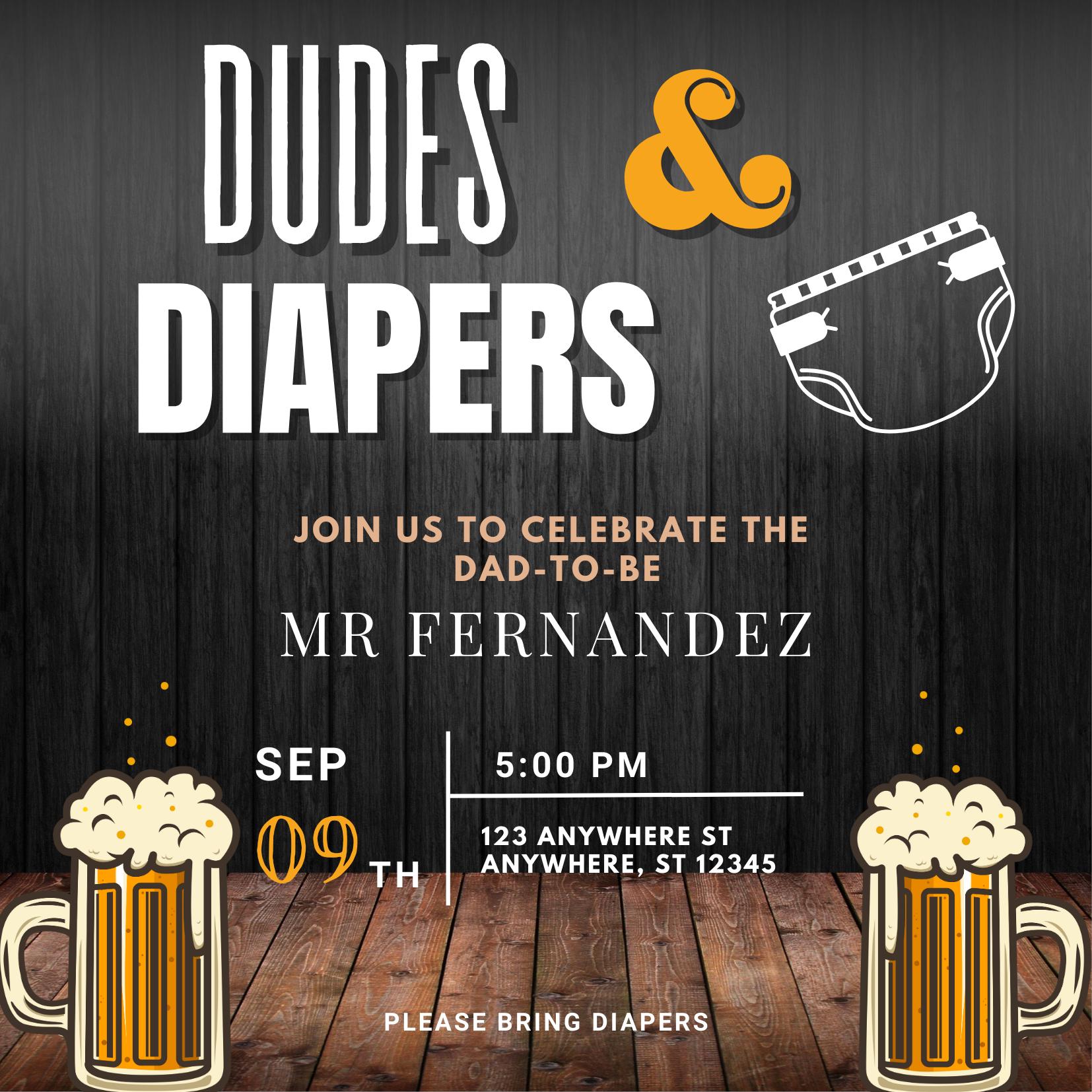 Dudes & Diapers Party Editable Invitation | Men's Party Invitation ...