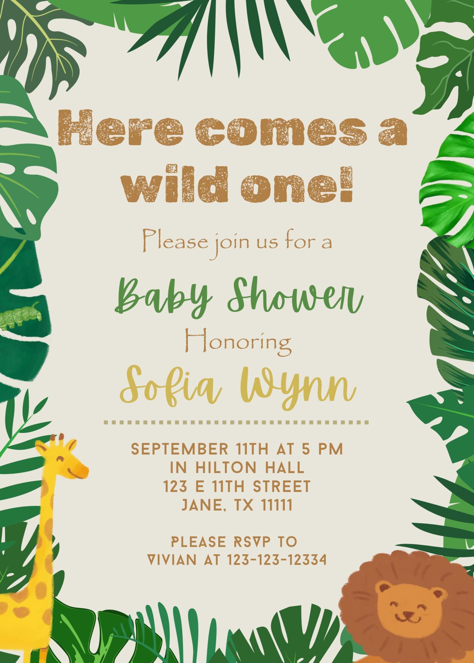 Here Comes A Wild One Digital Download Template Safari Jungle Editable ...