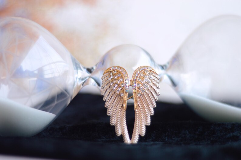 Golden Angel Wing Brooch: Sparkling Crystal Pin, Guardian Angel Gift - Etsy