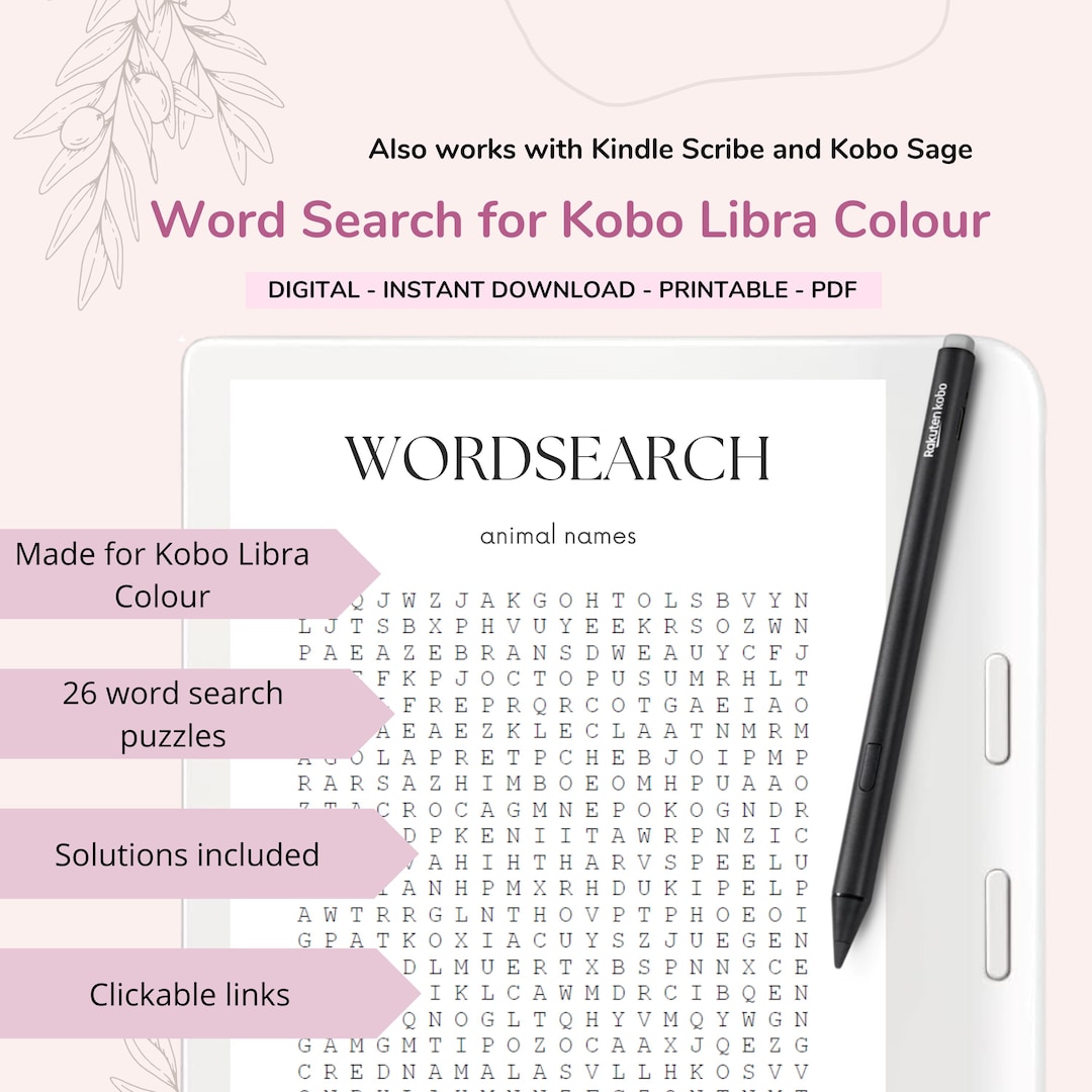 Kobo Word Search Book 1 for Kobo Libra Colour | Word Games for Kobo ...