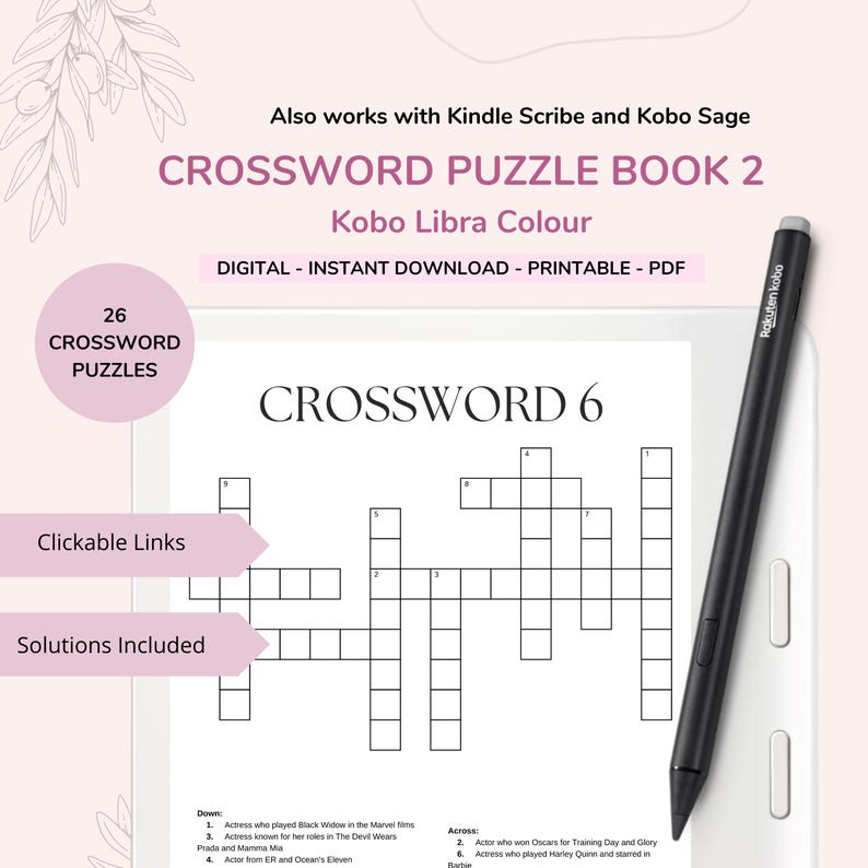 Kobo Libra Colour Crossword Puzzles Book 2 (digital Download) - Etsy UK