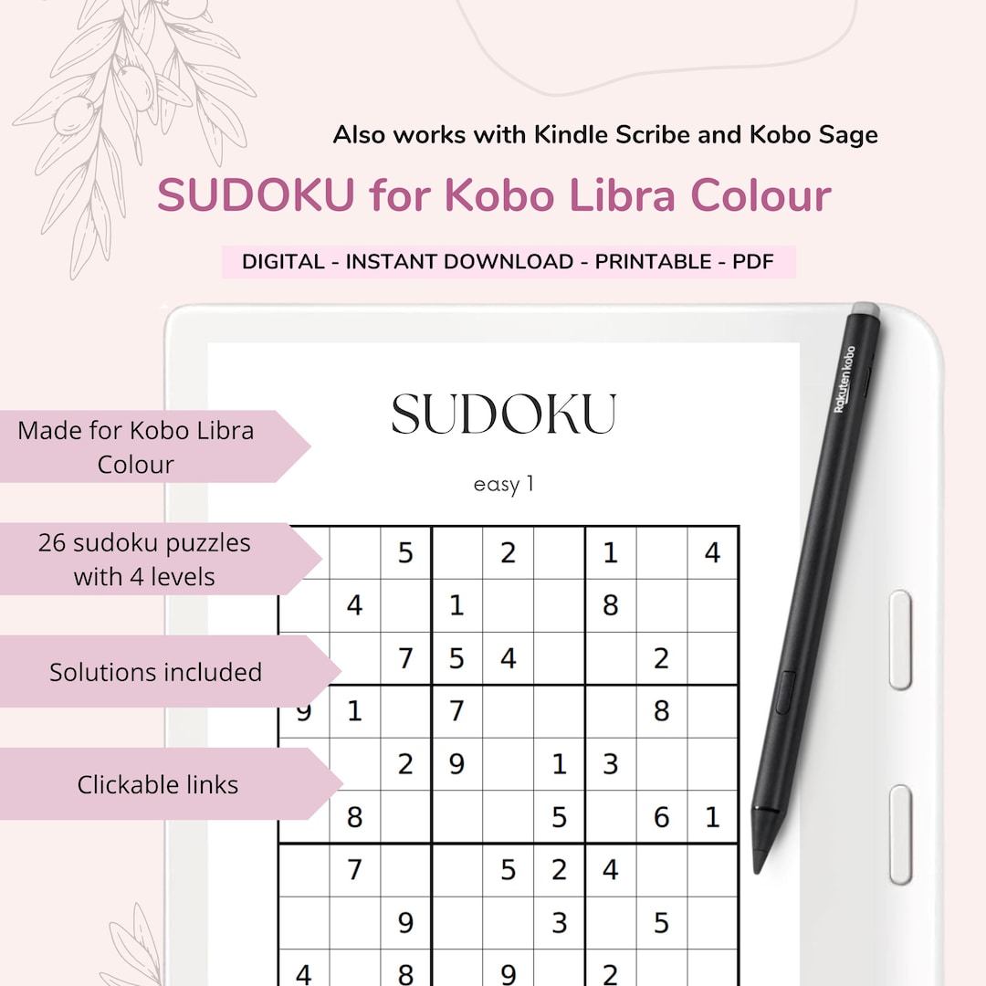 Kobo Libra Colour Sudoku Game: 26 Pages (digital Download) - Etsy