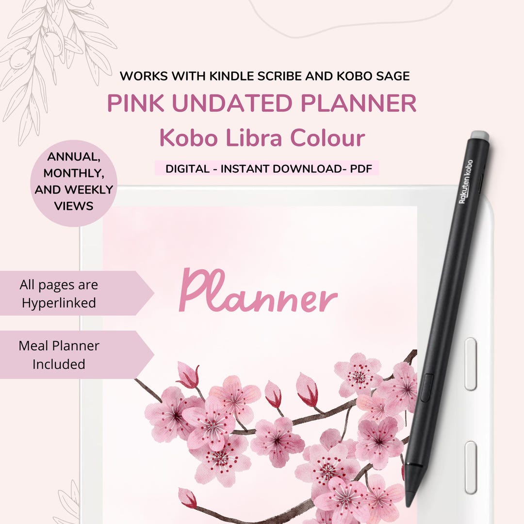 Pink Undated Planner for Kobo Libra Colour (PDF Download) - Etsy