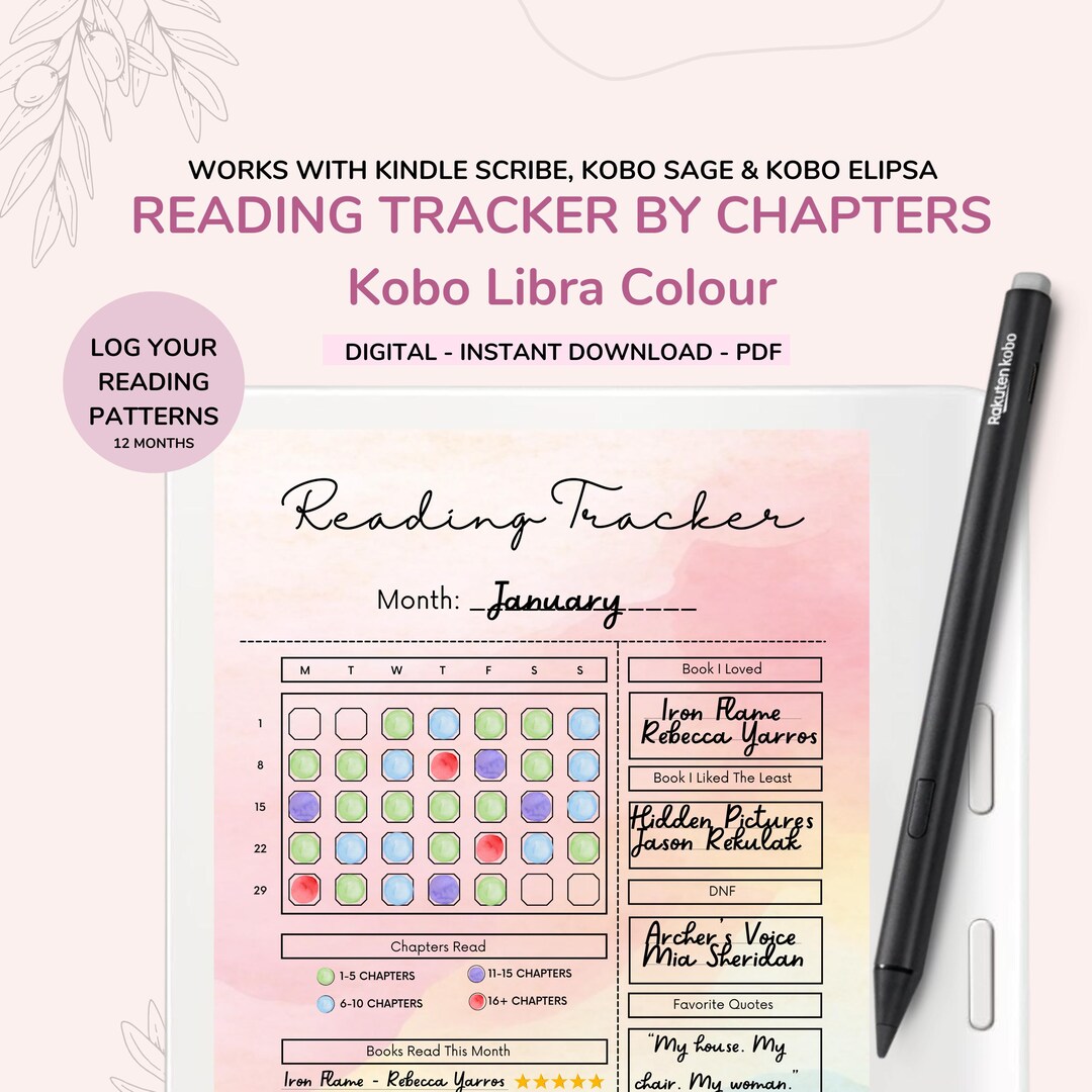 Kobo Libra Colour Reading Tracker: Monthly Chapter Log (digital ...