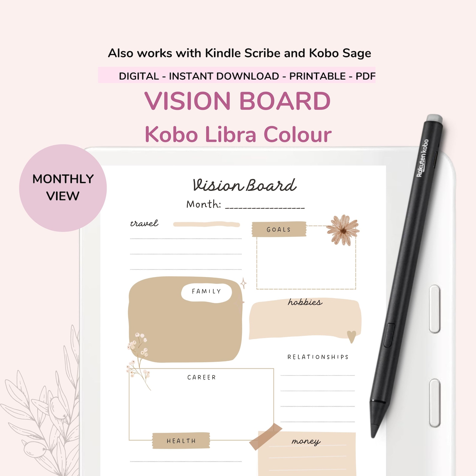 Kobo Libra Colour Vision Board: Monthly Digital Planner (PDF Download ...