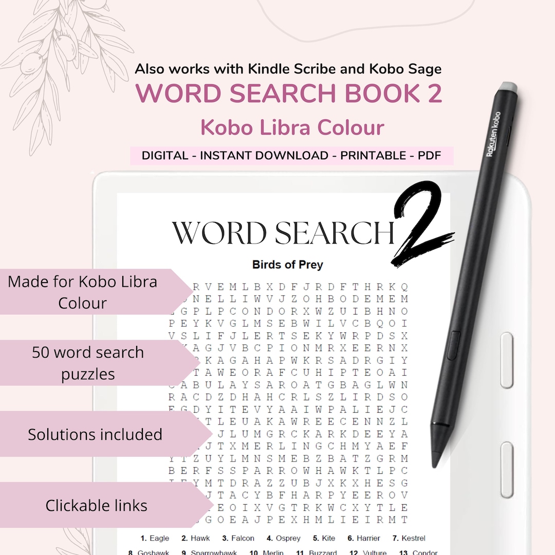Kobo Word Search Book 2 | Kobo Libra Colour Wordsearch Book | Kobo ...
