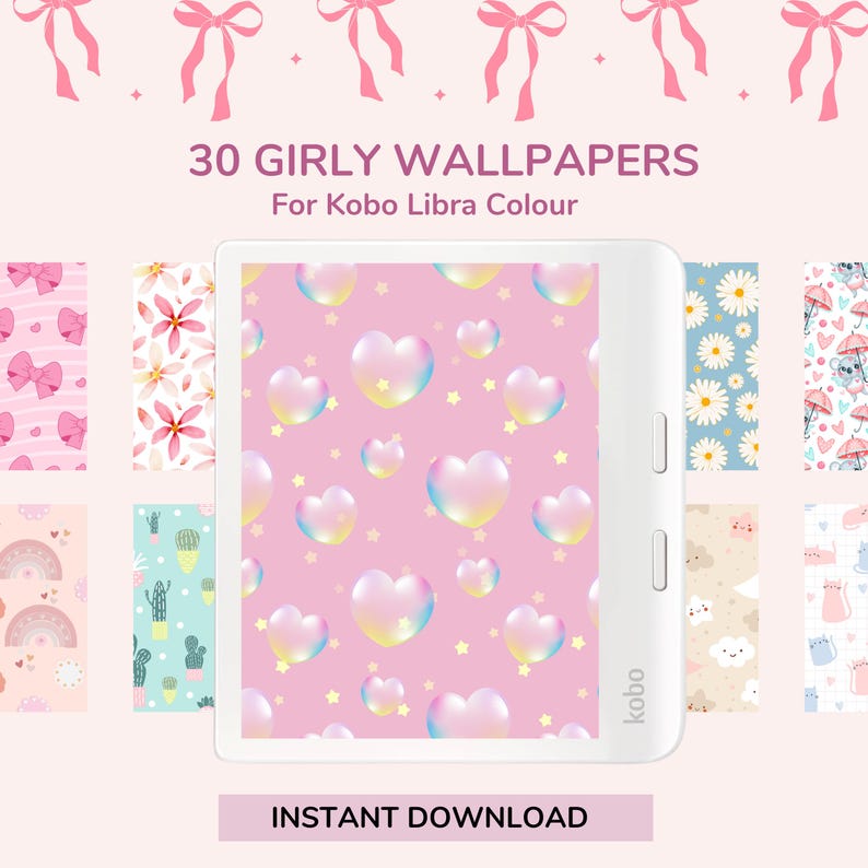Kobo Libra Colour Wallpapers: 30 Girly Pink Screensavers (digital ...