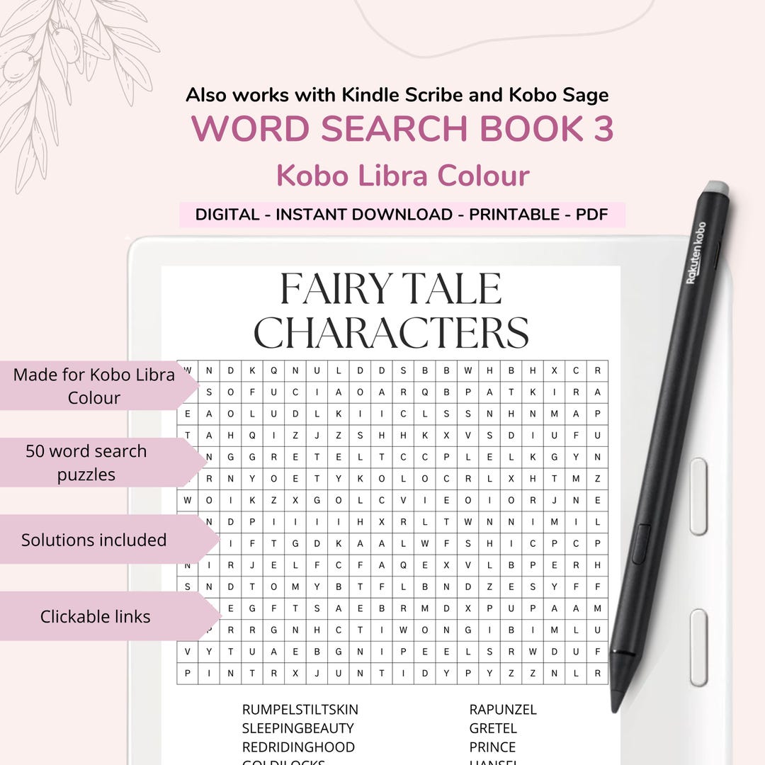 Kobo Word Search Wordsearch for Kobo Libra Colour Stylus Games Puzzles ...