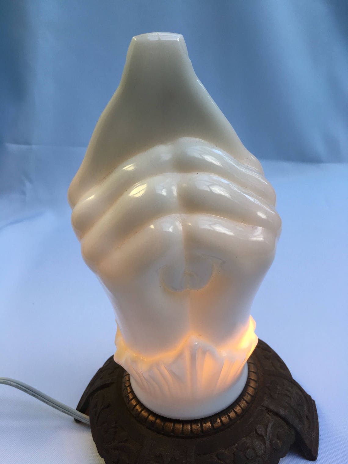 Unique Clasp Hands Glass Sculpture Globe for Lamp Milk Glass - Etsy