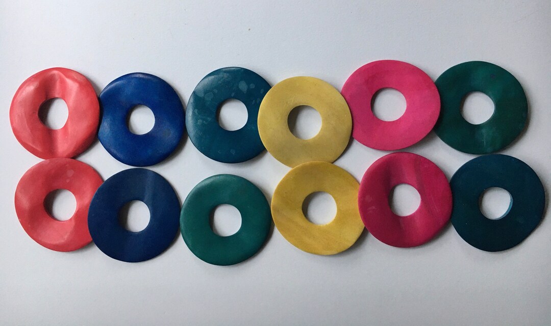 12 Large Wooden Donut Shaped Discs Colorful Craft Supply Necklace ...