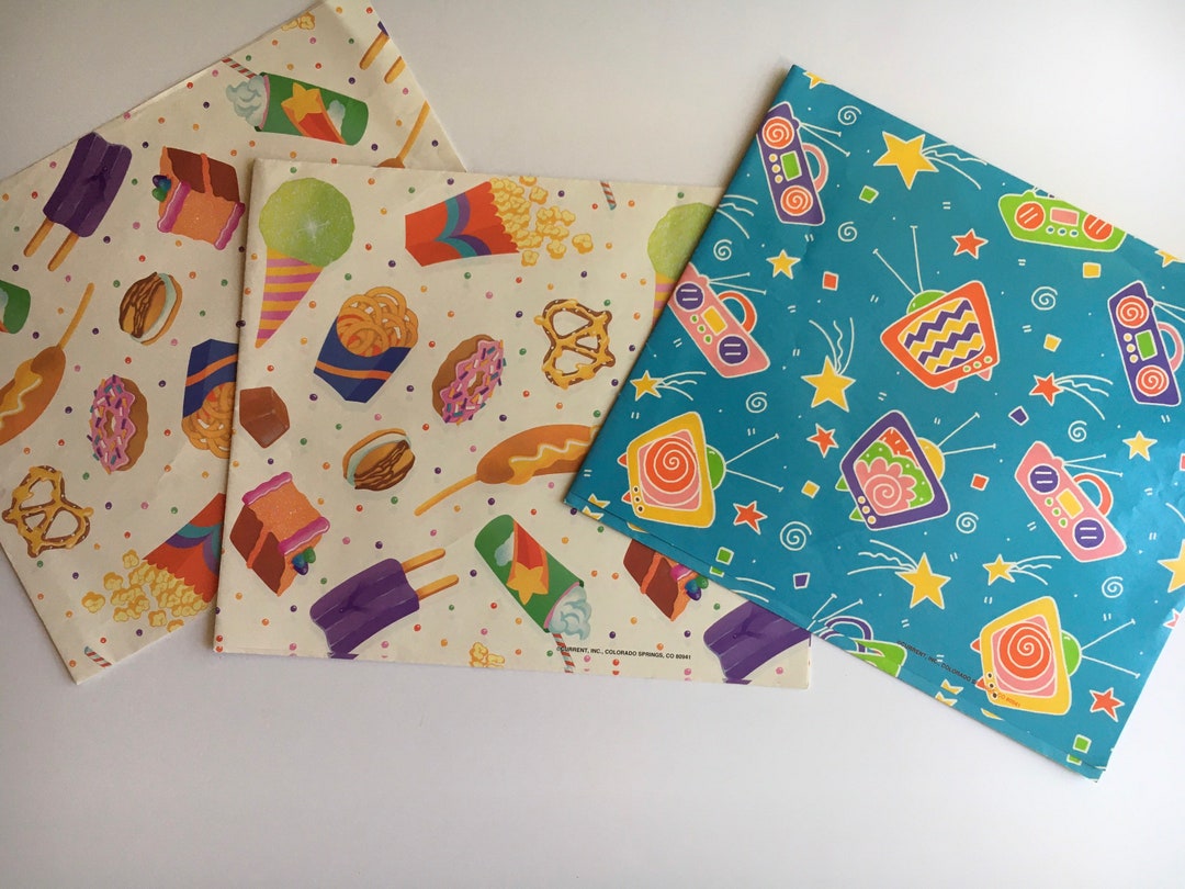 MOD Retro 1980s Gift Wrap Assorted Wrapping Paper TV Boom Box Candy ...