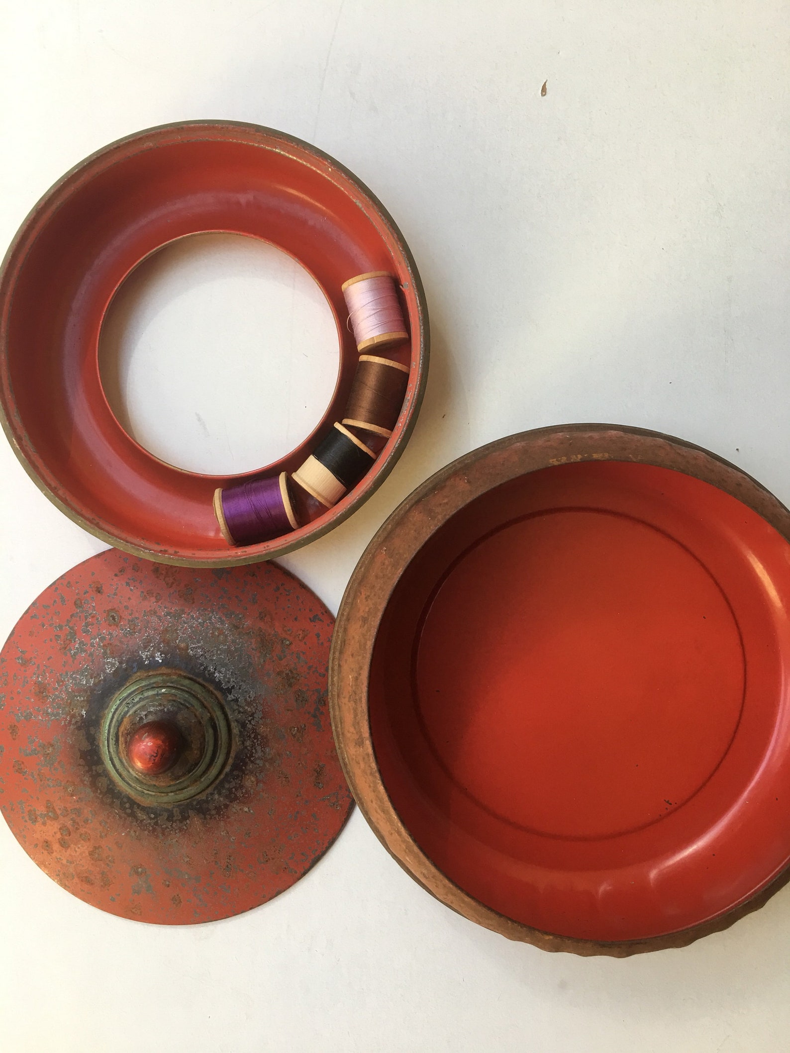 Vintage 3 Piece Metal Tin Sewing Kit Storage Container Rustic - Etsy