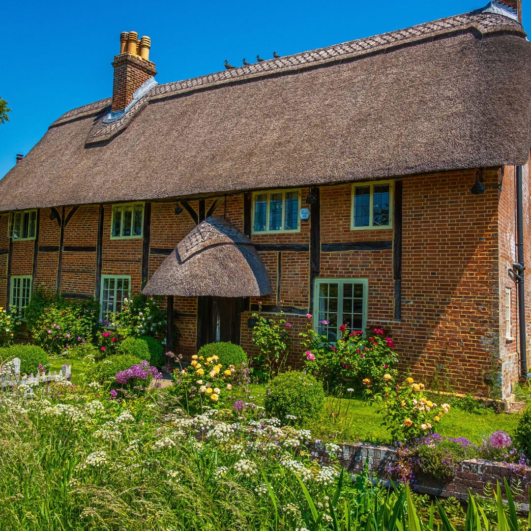 Ancient Thatch Cottage by Idyllic English Stream | Village Wall Art ...