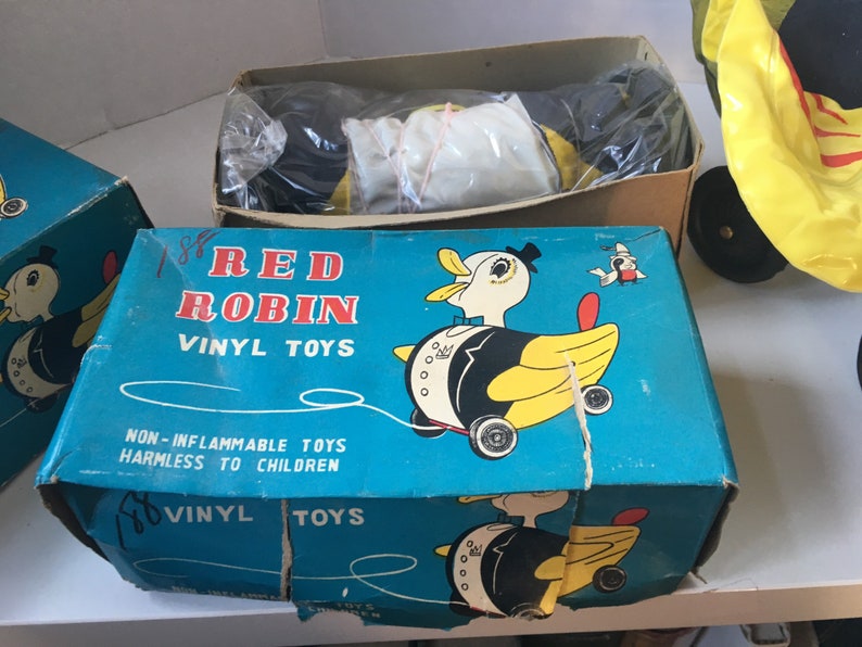 Adorable Top Hat Duck Red Robin Vinyl Inflatable Pull Toy Etsy