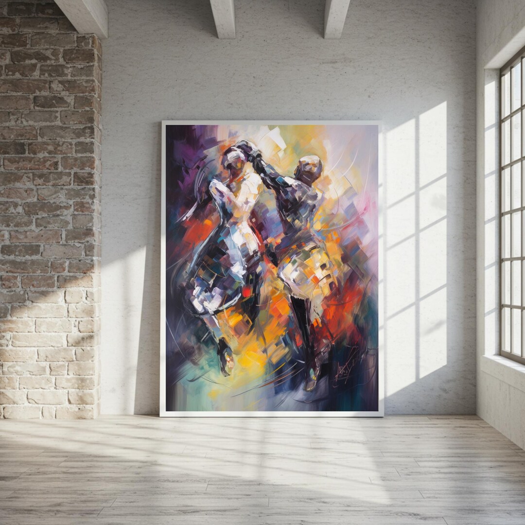 Abstract Dancing Couple Digital Wall Art – Colorful Romantic Movement ...