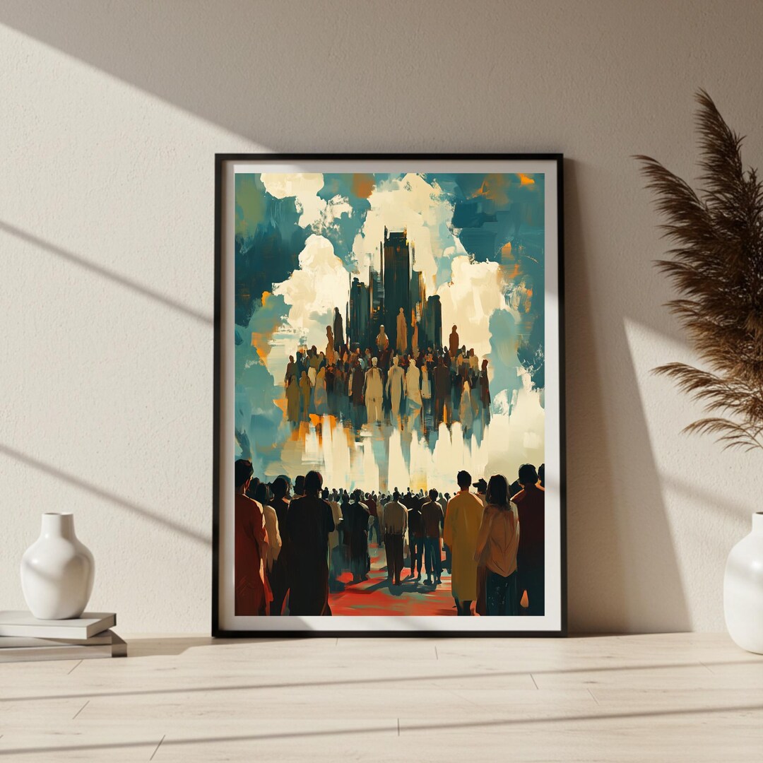 Apocalyptic Visionary Digital Wall Art – Surreal Silent Crowd & Tower ...