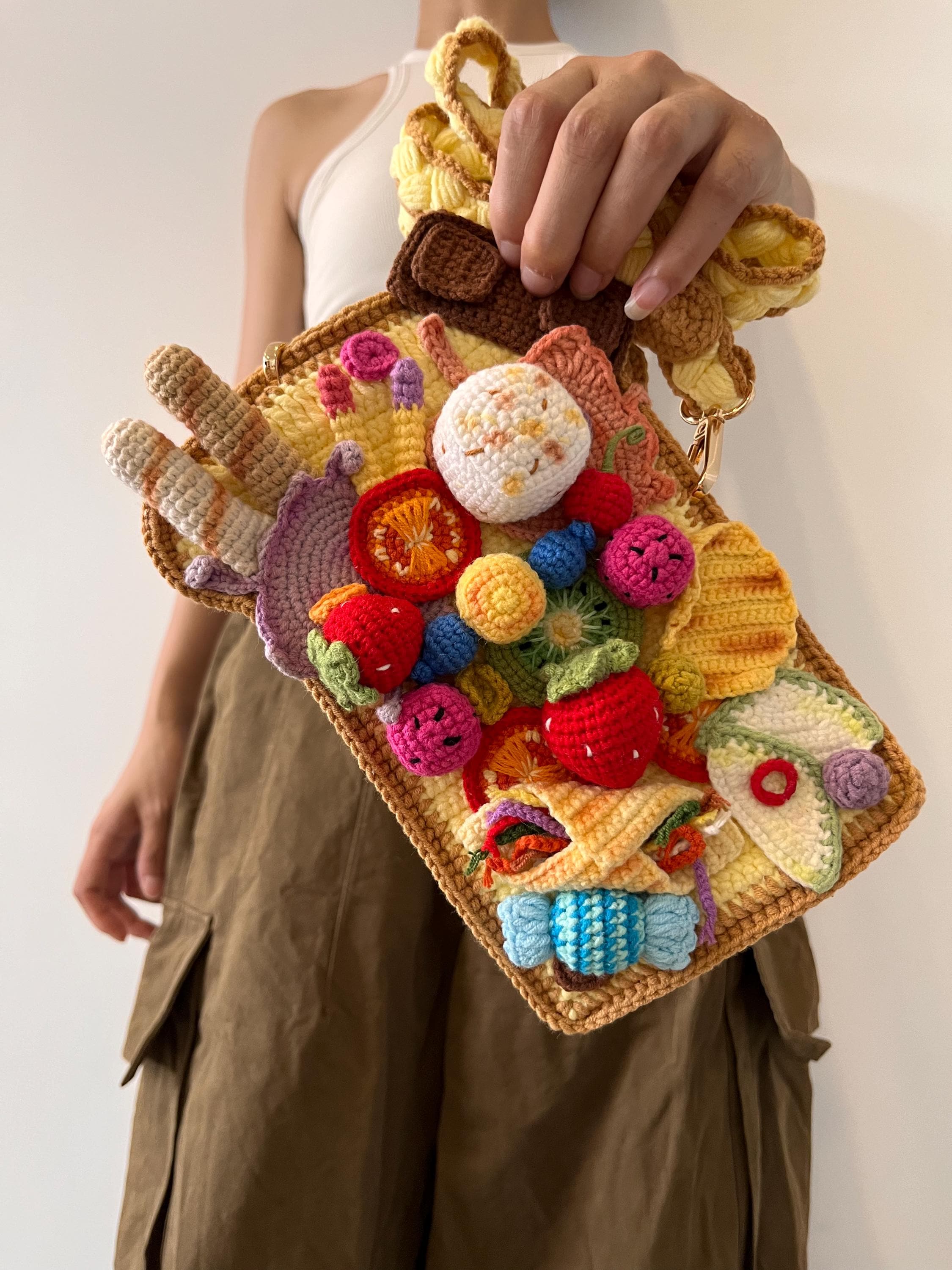 Handmade Crochet Slice of Bread Crossbody Bag With Food Charms - Etsy